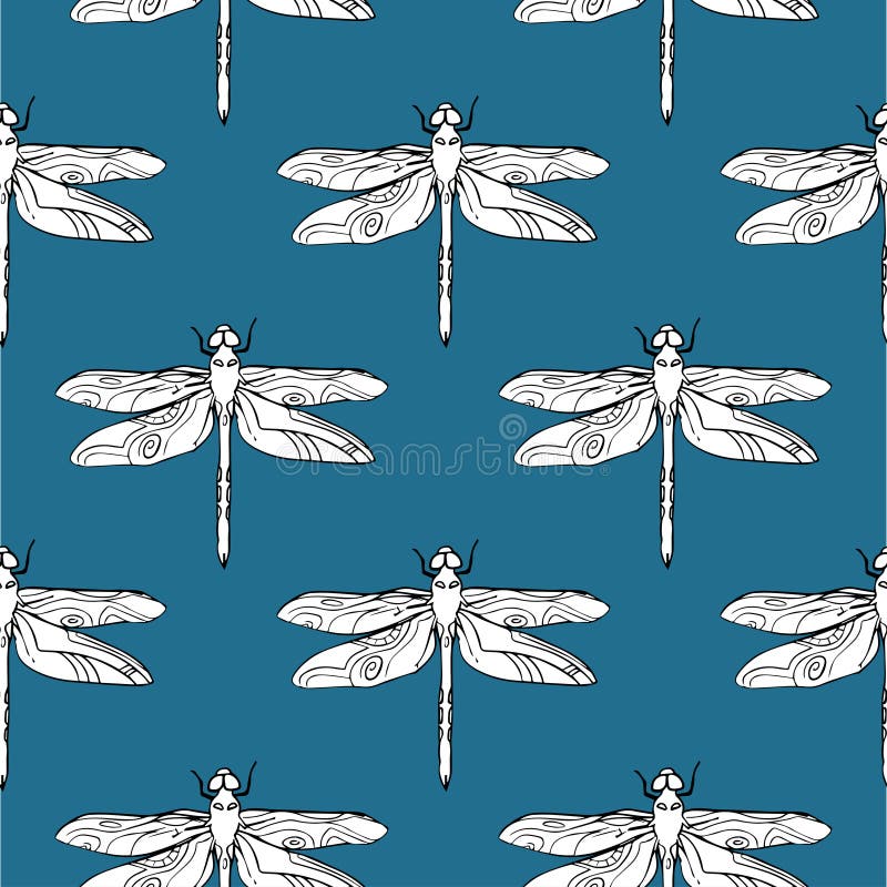 Dragonfly Seamless Pattern. Vector Stock Illustration - Illustration of ...