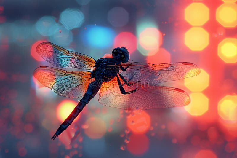 A Dragonfly Silhouette Against the Backdrop of an Illuminated Led ...