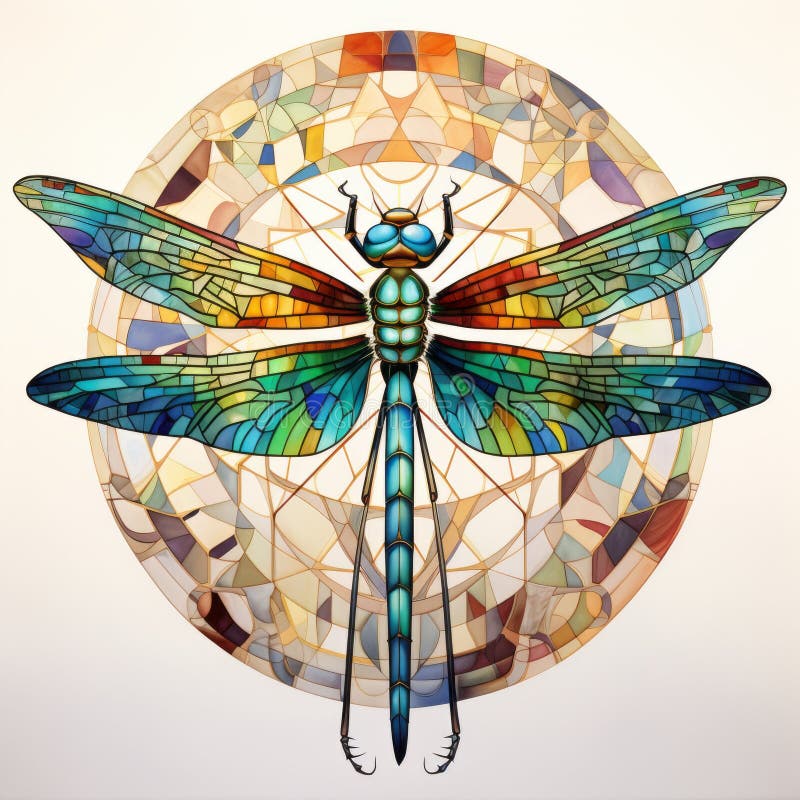 Geometric Dragonfly: Hyper-realistic Stained Glass Illustration with ...