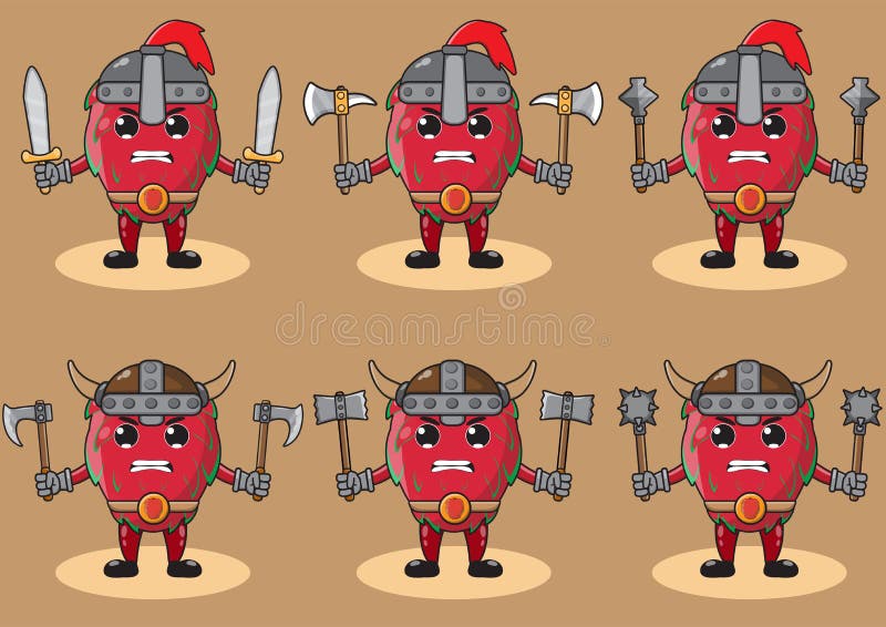 Cartoon of Dragon Fruit Knight with Dual Weapon. Hand Up Pose. Pitaya ...