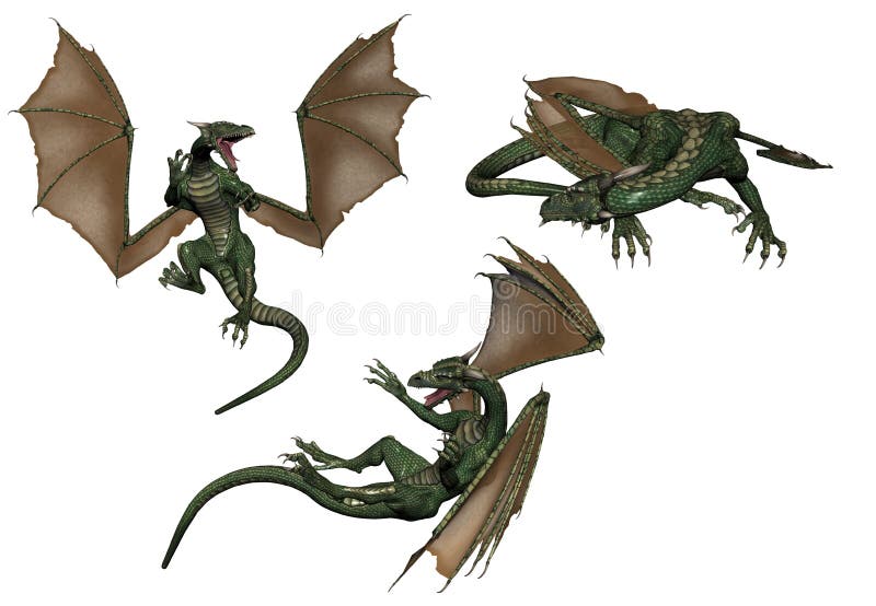 Green Scaled Dragon in Flight Stock Illustration - Illustration of ...