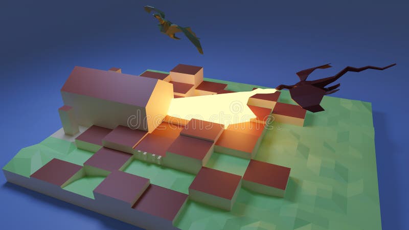 Two Dragons Attacking the Castle Stock Illustration - Illustration of ...