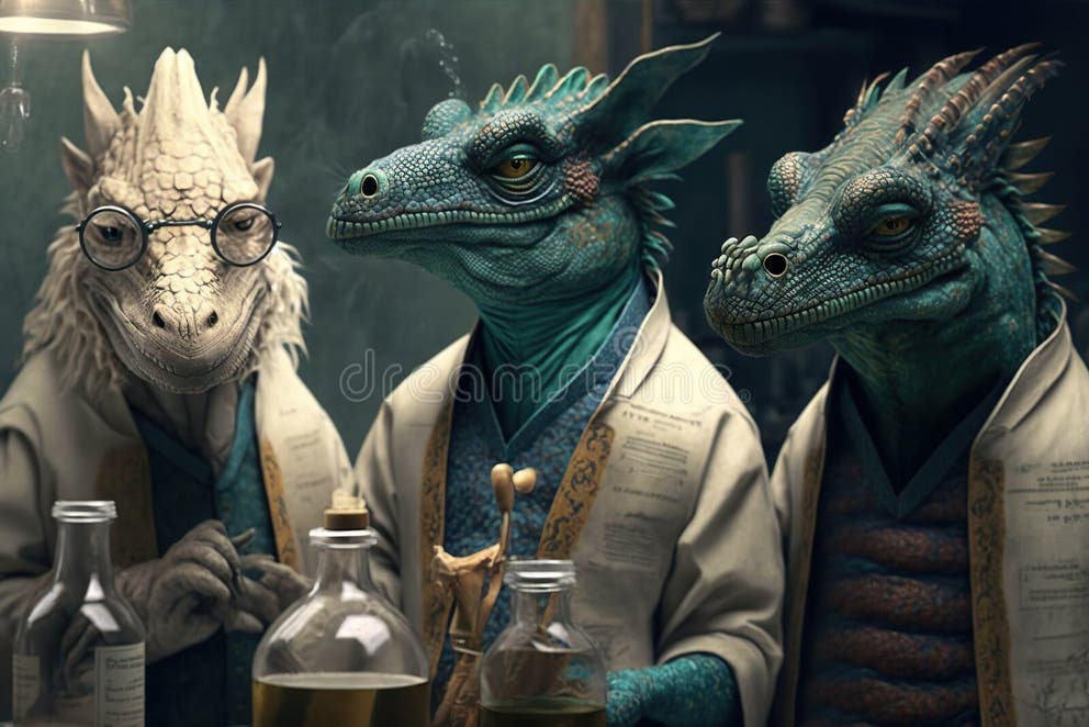 Dragons Dressed As Scientists Experiment in a Lab Created with ...