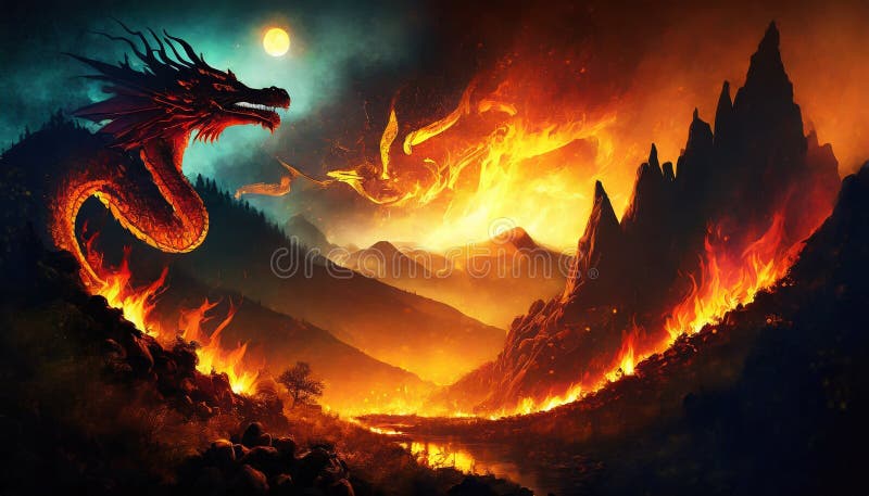 Dragons in fire storm stock illustration. Illustration of vehicle ...