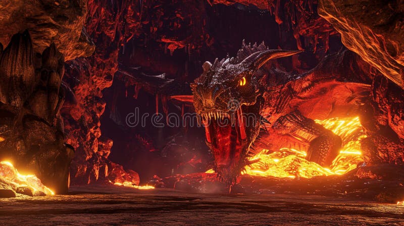 Dragons Lair in Volcanic Cavern . Generative Ai Stock Illustration ...