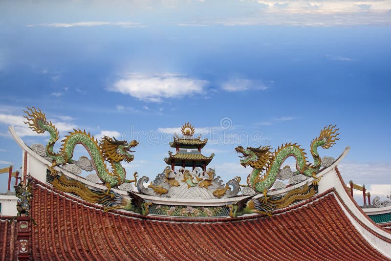 Dragons on the Roof of a Buddhist Temple Stock Photo - Image of temple ...