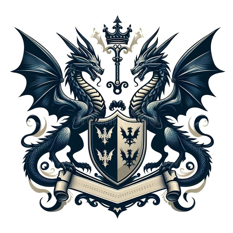 Dragons shield emblem stock illustration. Illustration of bird - 379873909