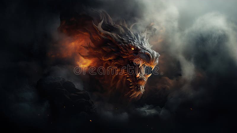 Dragons Smoke and Fire in the Darkness. Generative AI Stock ...