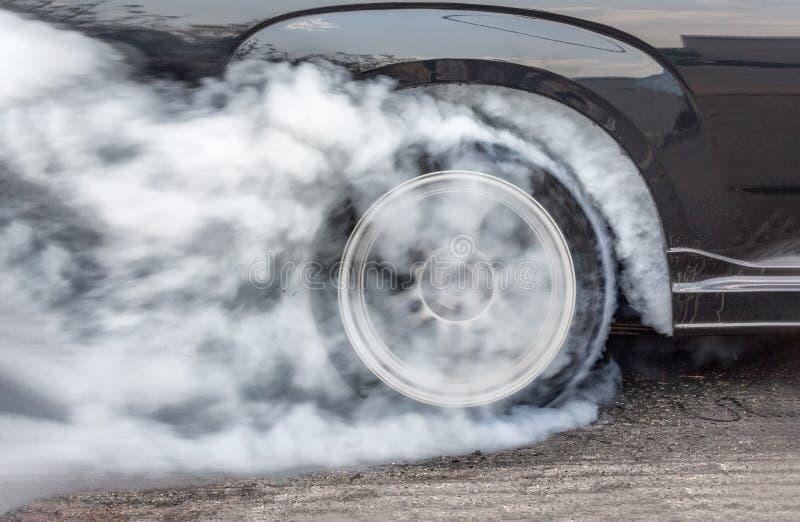 Dragster Car Burn Out Rear Tyre with Smoke Stock Image - Image of ...
