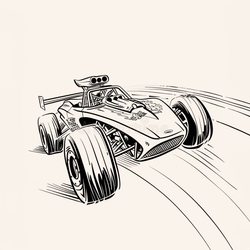 Dragster Racing Car - a Black and White Drawing of a Race Car Stock ...