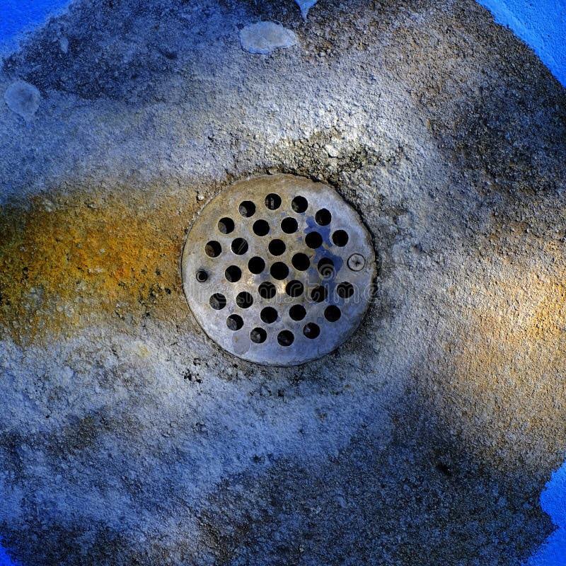 Drain in Circle of Blue with Stains Stock Image - Image of looking ...