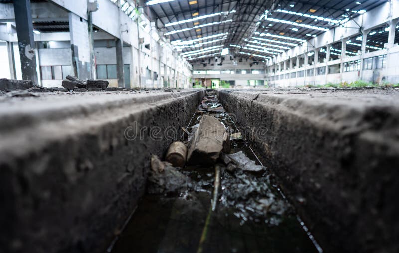 Drain in factory stock image. Image of dirty, unoccupied - 124988167