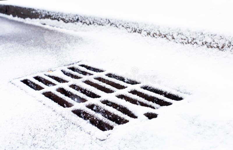 Drain Grate Covered with Snow Stock Image - Image of cover, cable ...