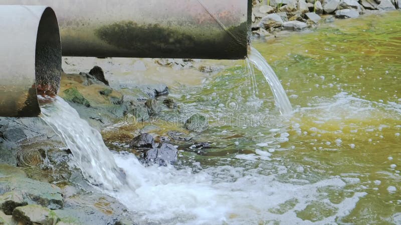 Drain Pipe or Effluent or Sewer Release Wastewater into River, Top View ...