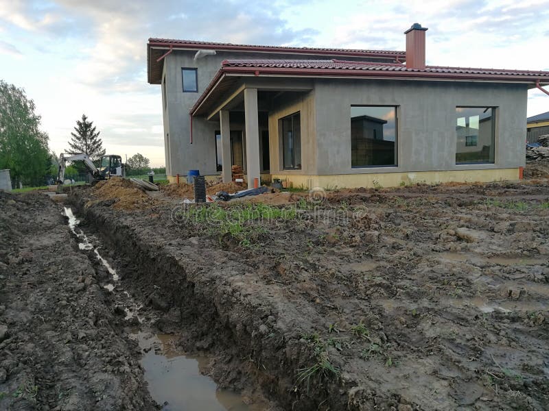 Drainage Ground Work in Progress Stock Image - Image of excavation ...