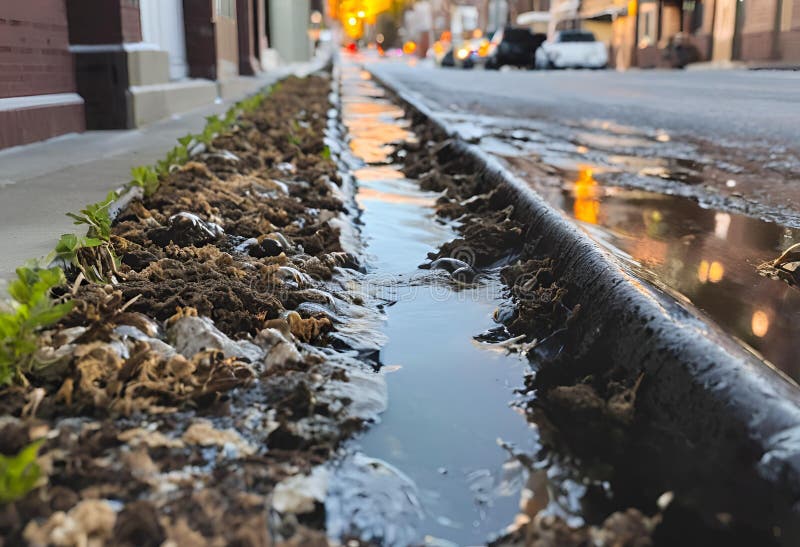 Drainage Ditch Filled with Debris, Obstructing Water Flow.AI Generated ...