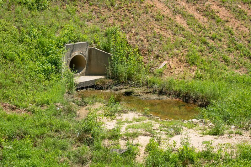 Drainage Ditch Lined with Grass and Weeds Behind a Subdivision Stock ...