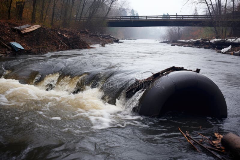 Wastewater into the River. Sewer Drainage Pipe for Drainage Stock Photo ...