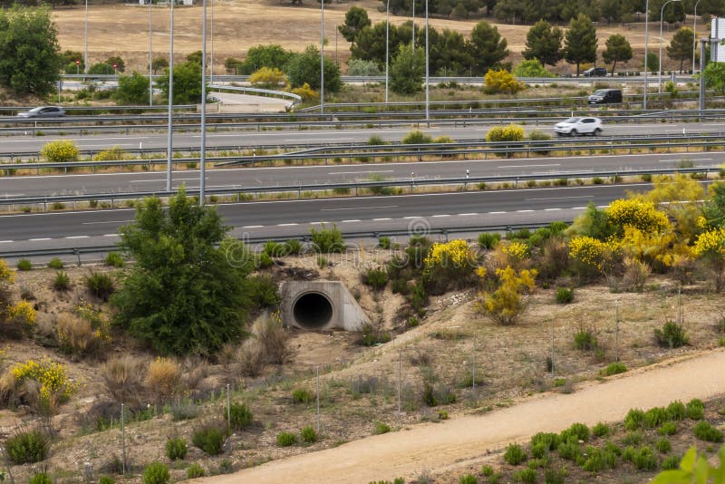 A Drainage Pipe Under the Multi-lane Stock Photo - Image of skyline ...
