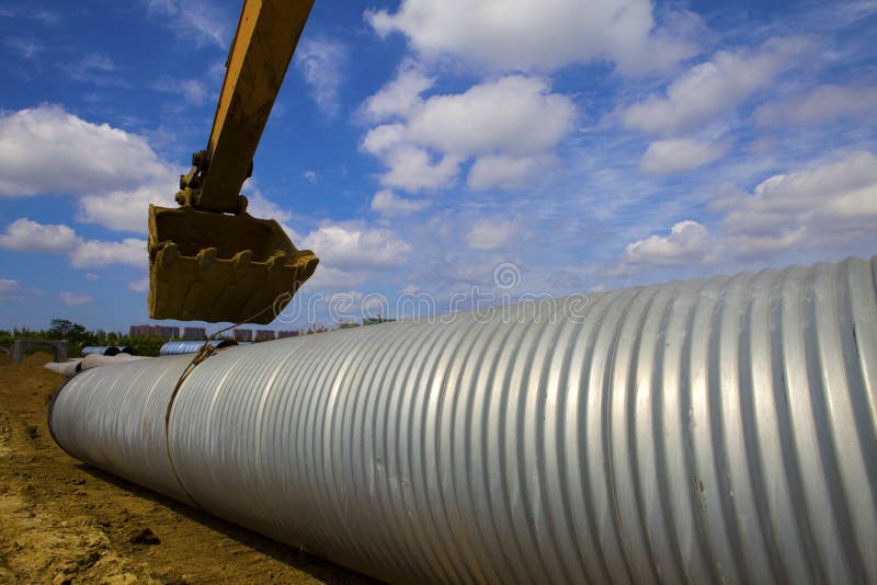 Drainage pipeline stock photo. Image of construction - 36514702