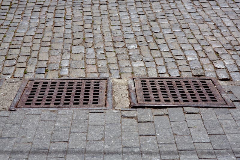 Drainage System of Old Town Infrastructure with Rusty Iron Grating of ...