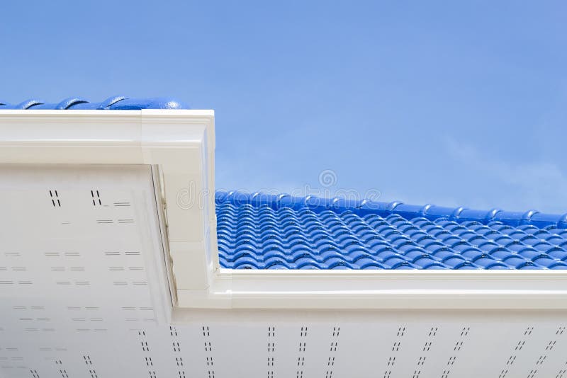 Drainage System Rain with Vinyl Gutter Modern Style in New Home on Blue ...