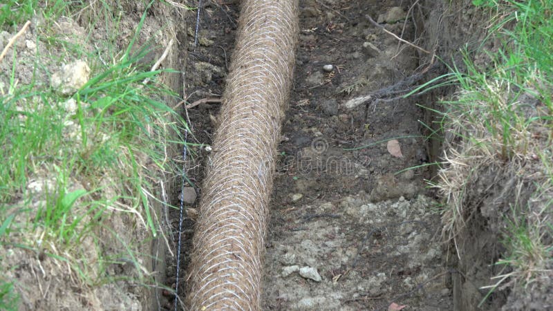 Drainage trench with pipe stock video. Video of technology - 124017701