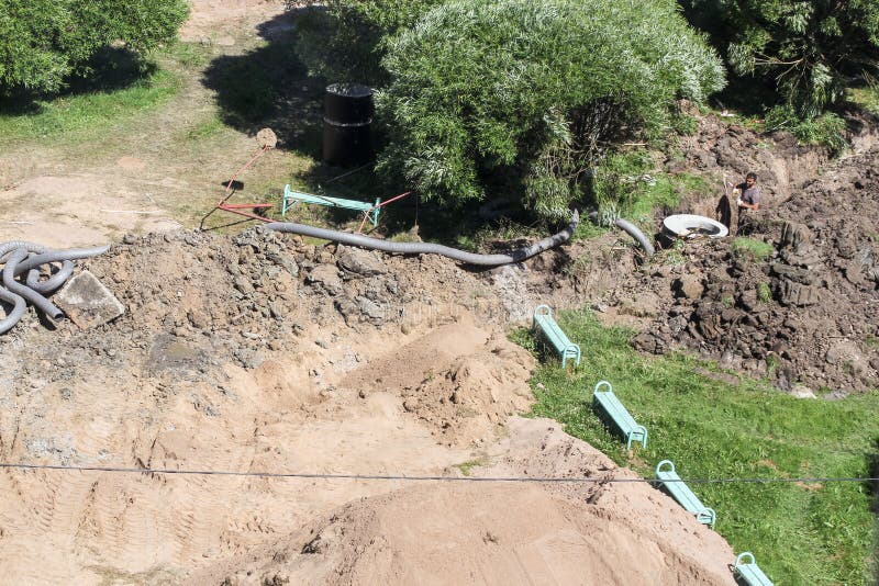 Drainage Work in the Yard Under the Trees Editorial Photography - Image ...