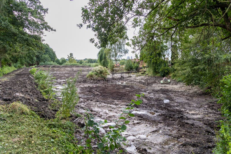 Drained Artificial Lake for Silt Removal Stock Image - Image of ...