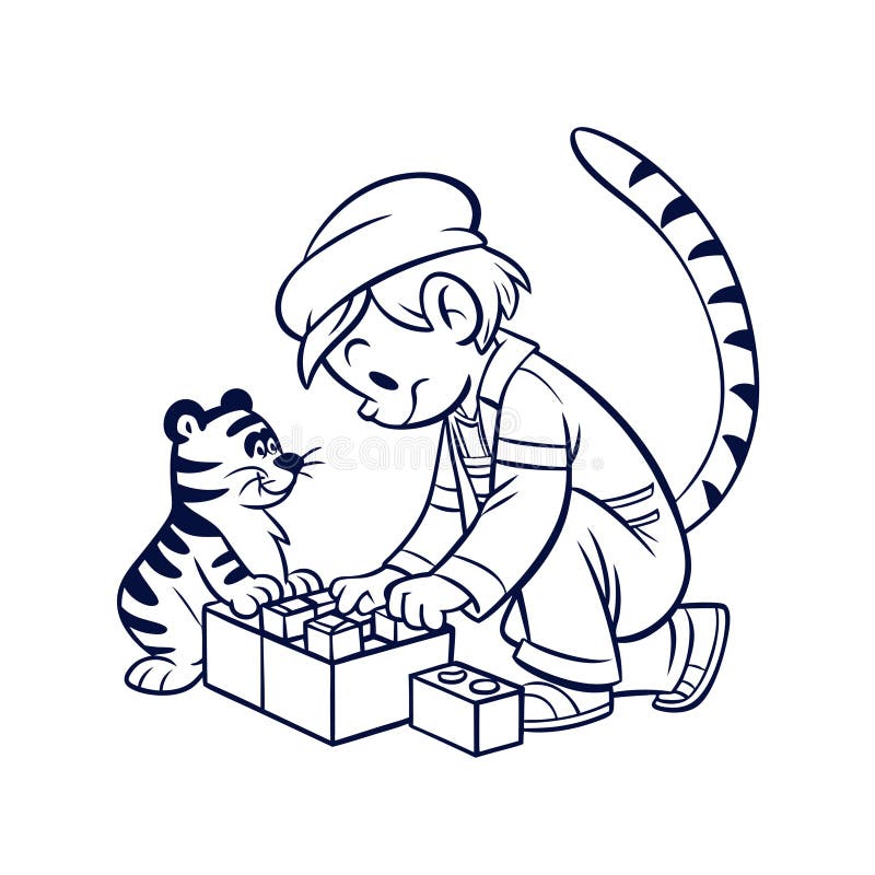 Drained Tiger Cub Building with LEGO Stock Illustration - Illustration ...