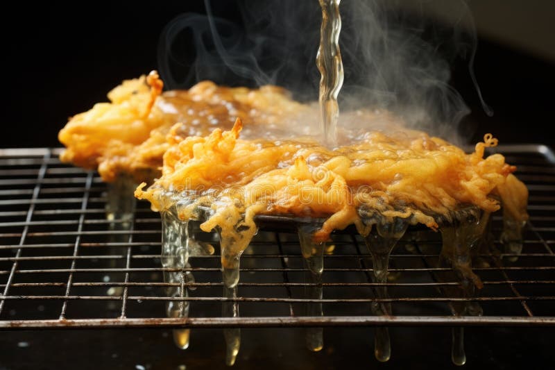 Draining Fried Tempura on a Wire Rack Stock Illustration - Illustration ...