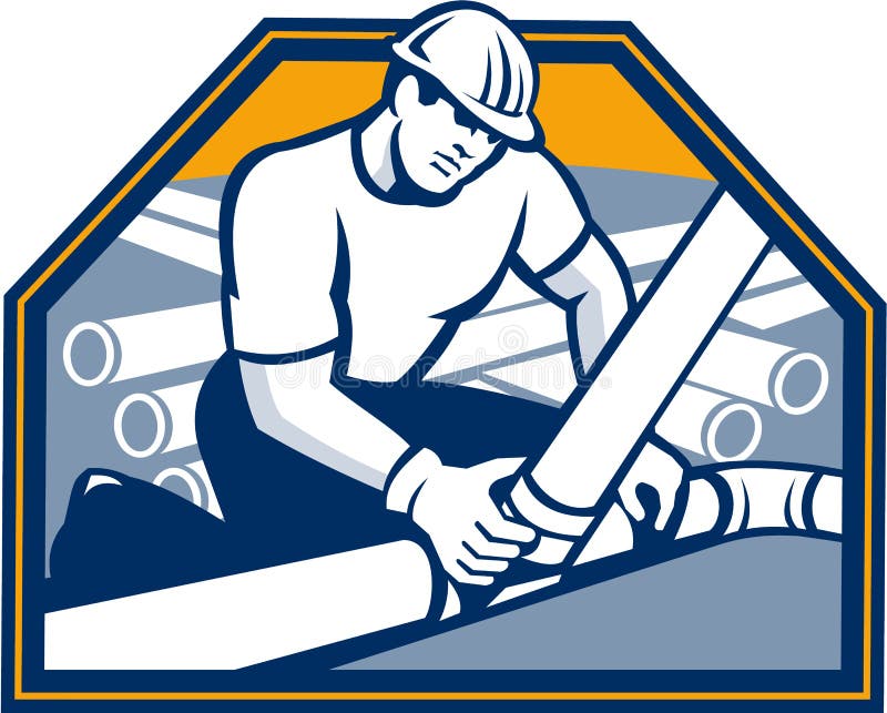 Drainlayer Worker Laying Pipes Retro Stock Vector - Illustration of ...