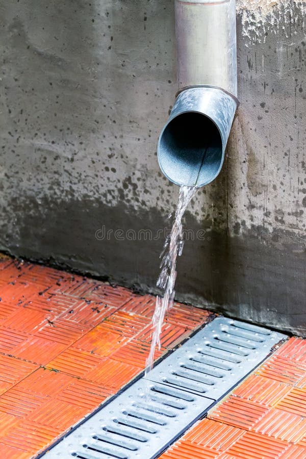 Drainpipe with Flowing Rain Water Stock Image - Image of architecture ...