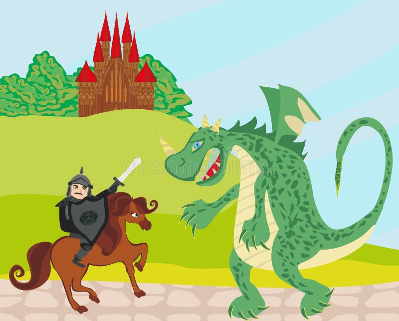 Seriefigurriddare Med En Vild Drake Vektor Illustrationer ...