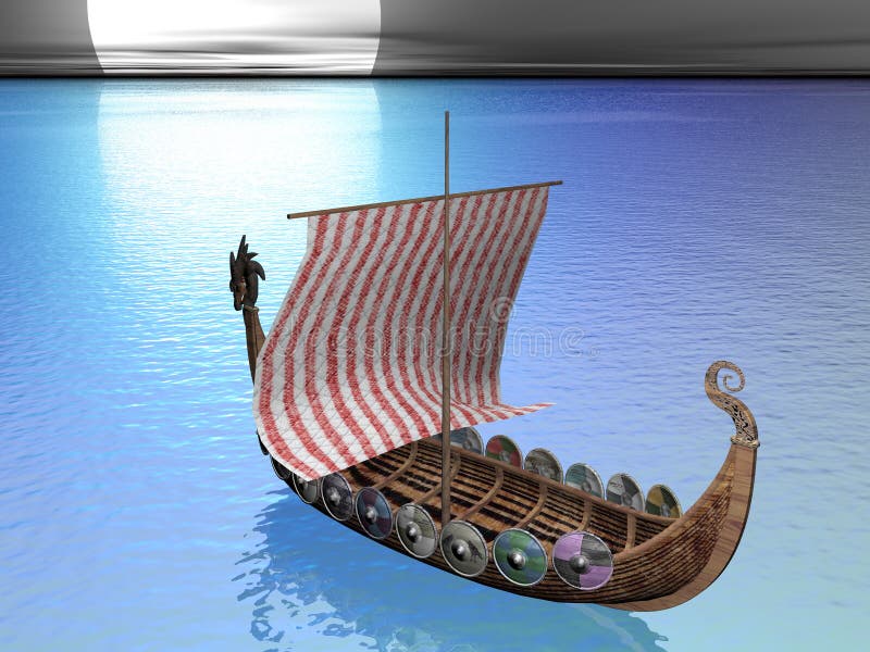 Drakkar en mer illustration stock. Illustration du viking - 396445