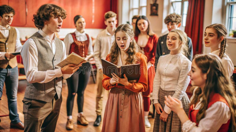 Drama Club Students Rehearsing a Performance Stock Photo - Image of ...