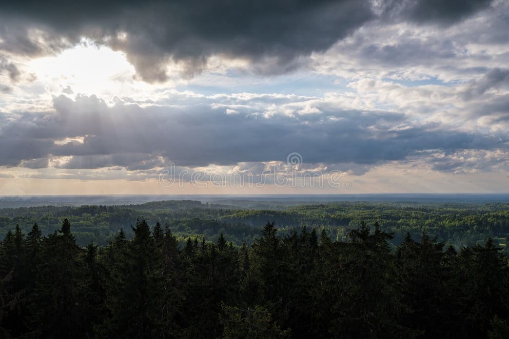Dramatatic Red Dark Sunset Over the Fields and Cities Stock Image ...