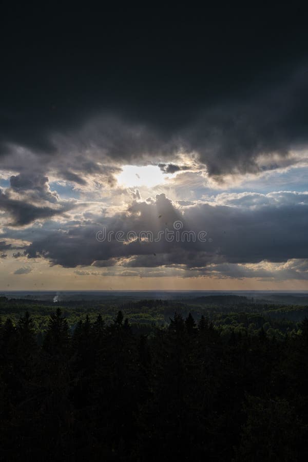 Dramatatic Red Dark Sunset Over the Fields and Cities Stock Photo ...