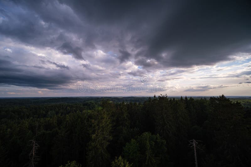 Dramatatic Red Dark Sunset Over the Fields and Cities Stock Photo ...