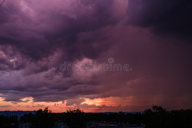 Dramatatic Red Dark Sunset Over the Fields and Cities Stock Image ...