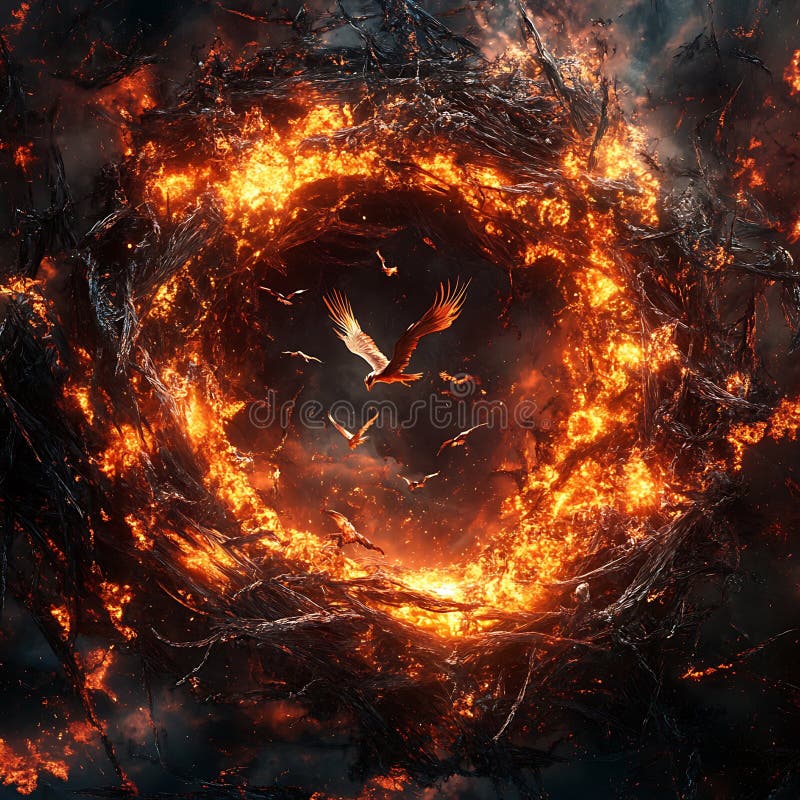 Fiery Abstract Background with Birds in Flight Stock Illustration ...