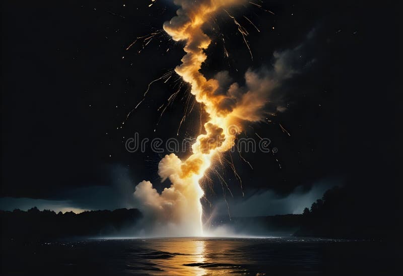 Dramatic, Abstract Image of a Fiery Explosion Erupting from a Body of ...