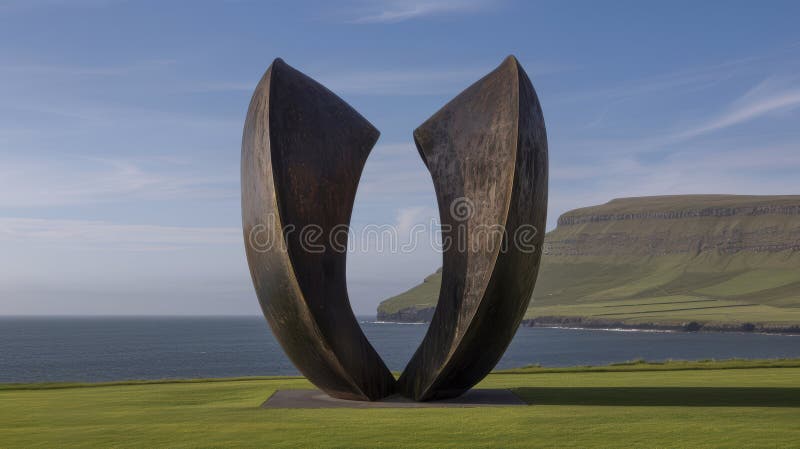 Dramatic Abstract Sculpture Overlooking the Ocean Stock Illustration ...