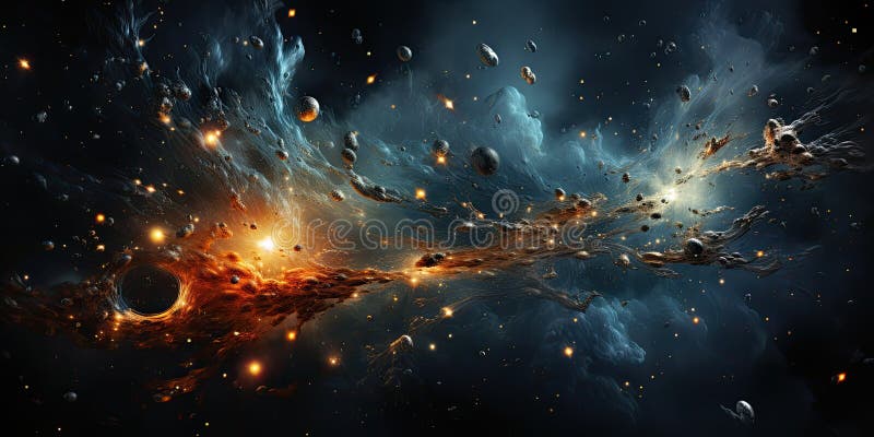 Dramatic Abstract Space Solar Landscape. Planets, Stars, and Moons in a ...