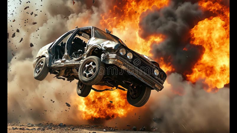 Dramatic Action Scene of a Car Explosion with Flying Debris Stock Video ...