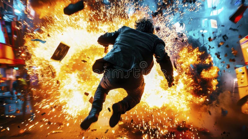Dramatic Action Scene with Explosions and Dynamic Movement in City ...