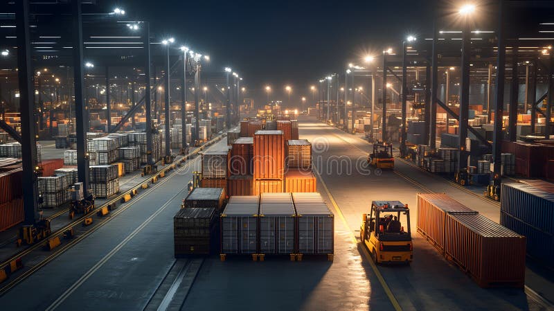 Dramatic Action Sequence in an Industrial Port with Forklifts and ...