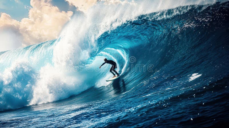 Surfer Riding Powerful Wave in Ocean Stock Image - Image of beach ...