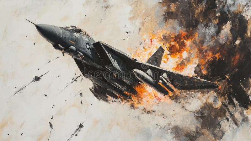 Dramatic Aerial Combat Scene with Fighter Jet Exploding in Midair Stock ...