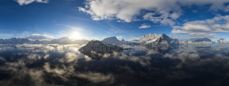 Dramatic Aerial Panorama of Clouds and Mountain Landscape. Nature ...